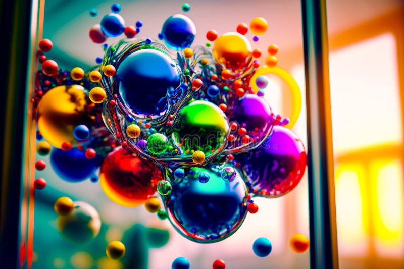 Bunch of Different Colored Bubbles Floating in Glass Vase with Window ...