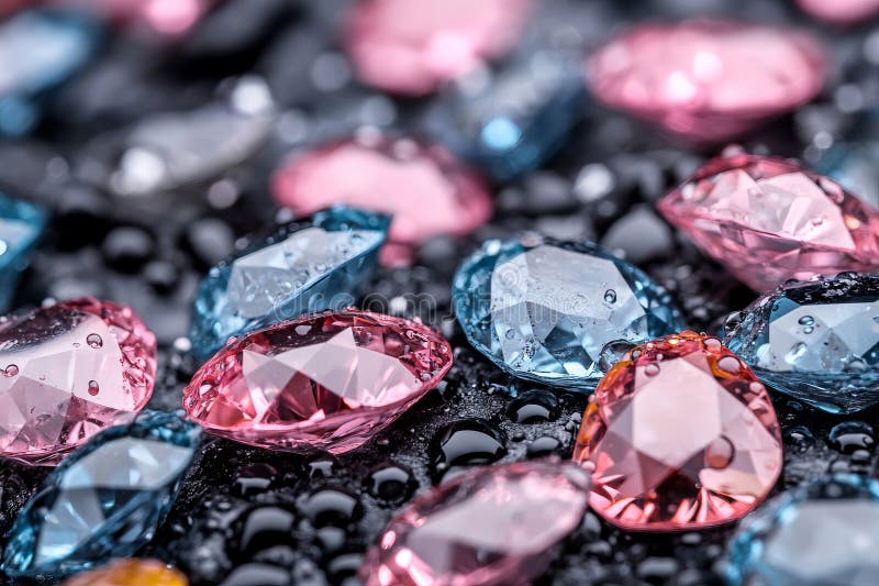 A Bunch of Different Colored Diamonds on a Black Surface Stock Photo ...