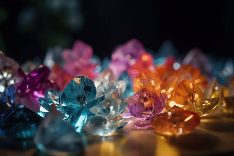 A Bunch of Different Colored Diamonds Sitting on a Counter Top Stock ...