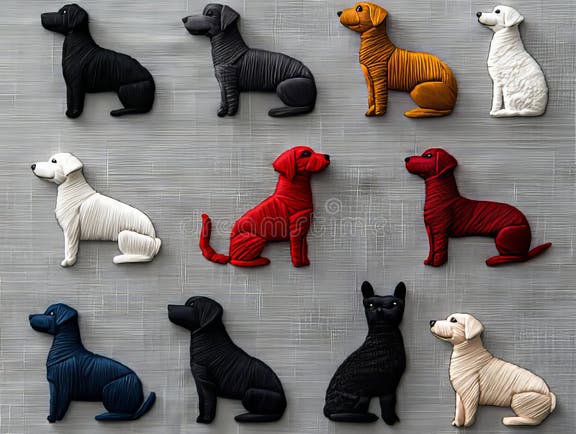 A Bunch of Different Colored Dogs Sitting on a Gray Surface Stock Image ...