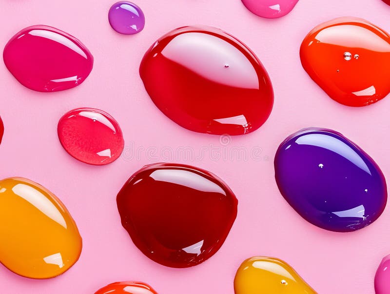 A Bunch of Different Colored Drops of Paint on a Pink Surface Stock ...