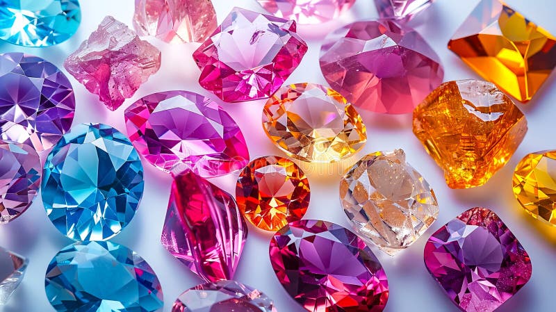 A Bunch of Different Colored Gems on a White Surface Stock Photo ...