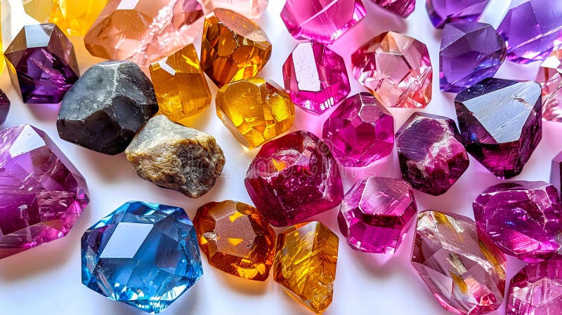 A Bunch of Different Colored Gems on a White Surface Stock Image ...
