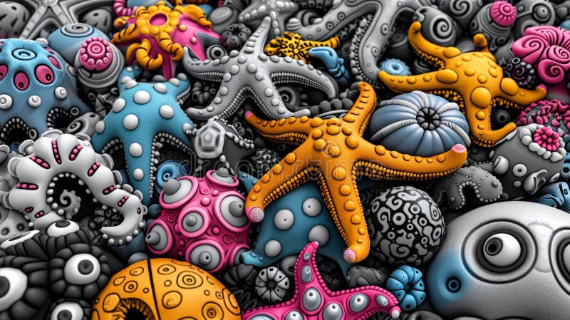 A Bunch of Different Colored Octopus and Starfish are All Over the ...