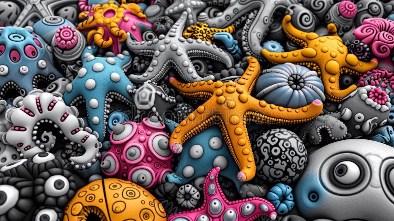 A Bunch of Different Colored Octopus and Starfish are All Over the ...