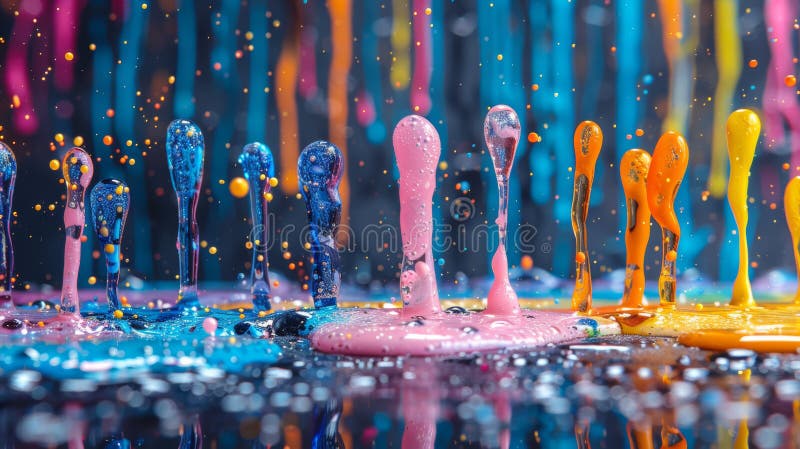 A Bunch of Different Colored Paint is Dripping Down a Table, AI Stock ...