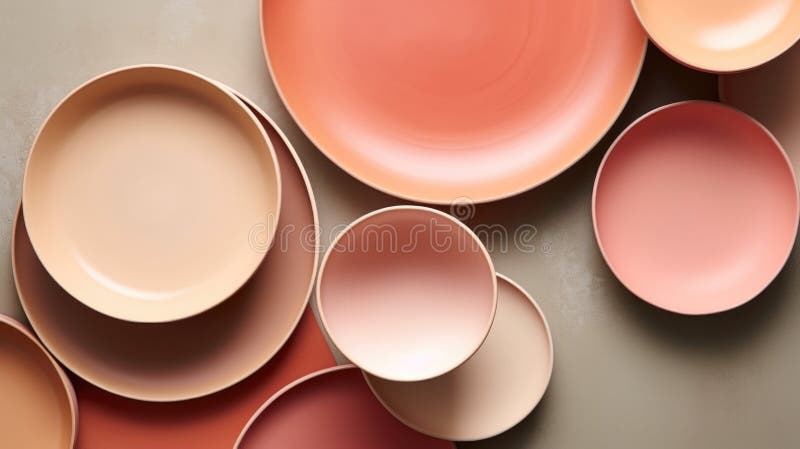 A Bunch of Different Colored Plates on a Table Stock Illustration ...