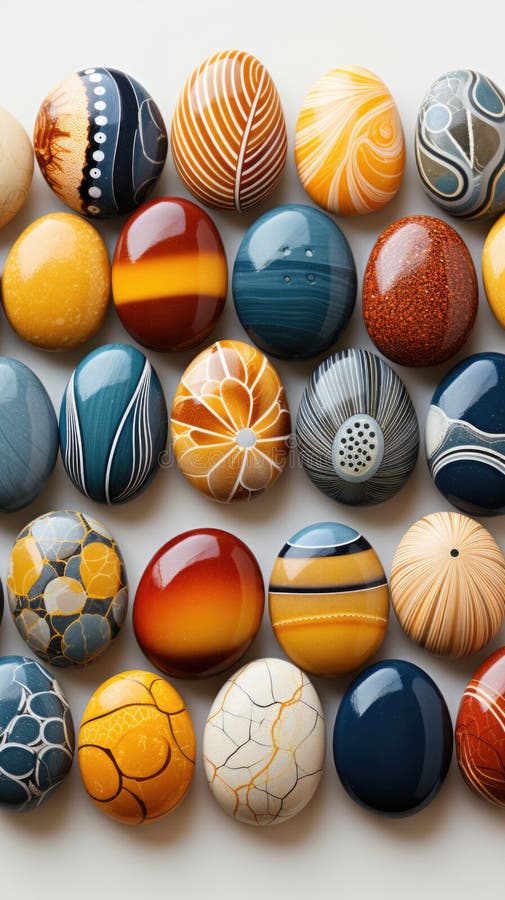 A Bunch of Different Colored Rocks on a White Surface, Ornate Mandalas ...