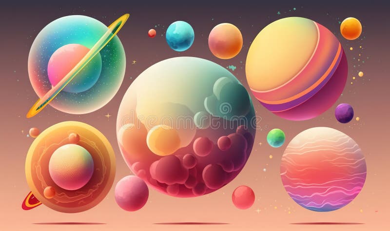 A Bunch of Different Planets in the Sky with a Pink Background Stock ...