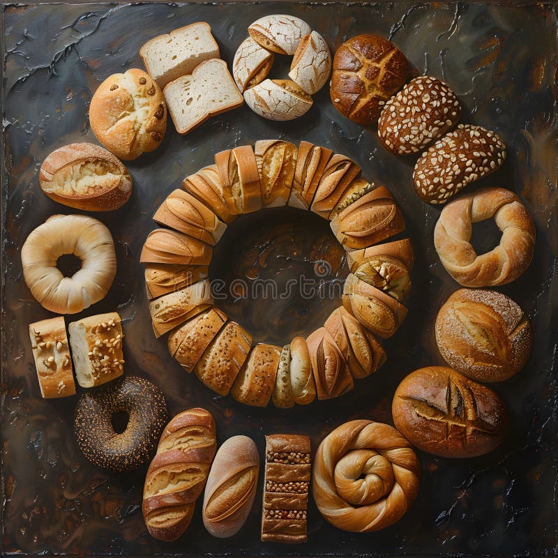 A Bunch of Different Types of Bread are Arranged in a Circle Stock ...