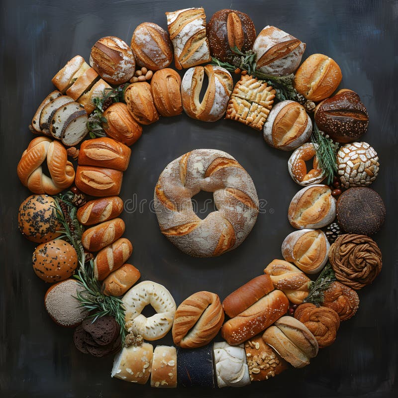 A Bunch of Different Types of Bread are Arranged in a Circle Stock ...