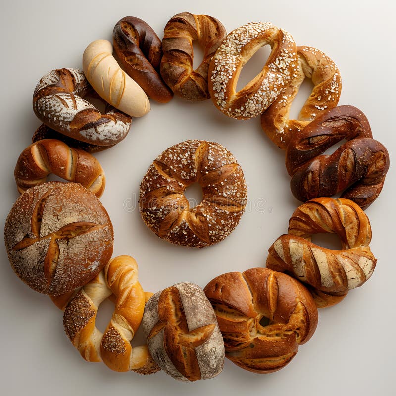 A Bunch of Different Types of Bread are Arranged in a Circle Stock ...
