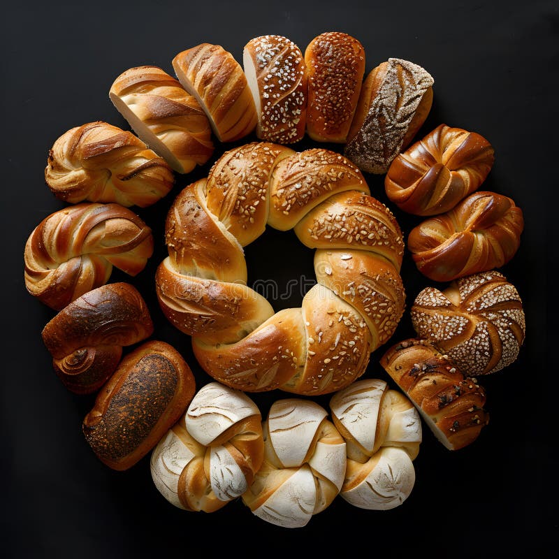 A Bunch of Different Types of Bread are Arranged in a Circle Stock ...