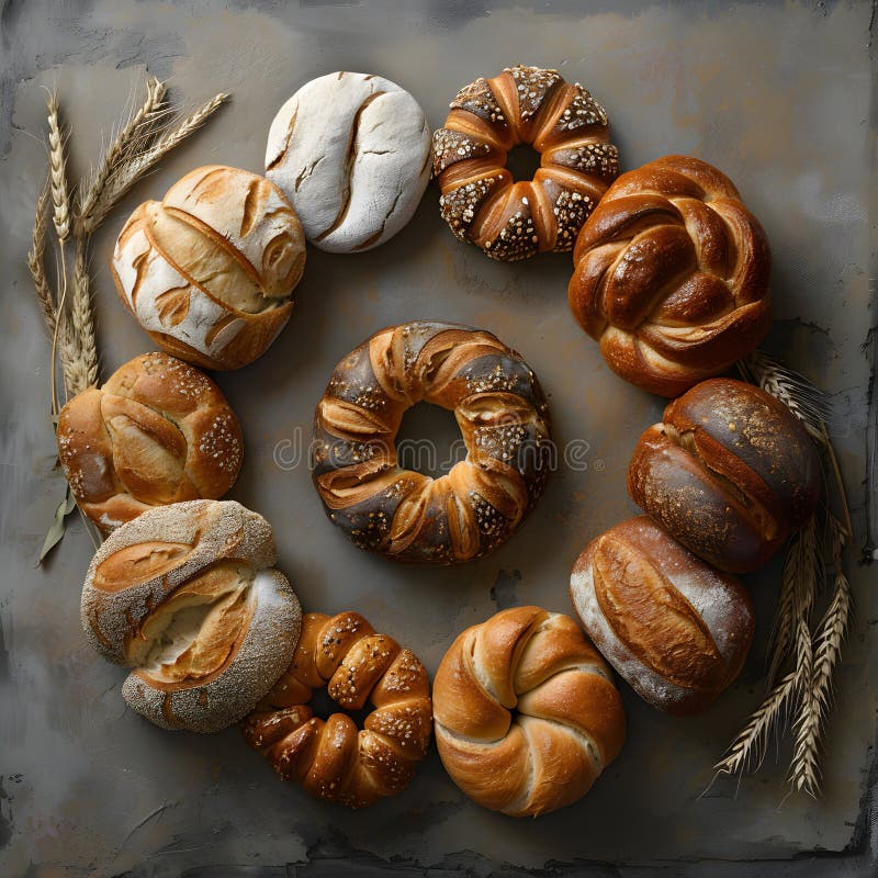 A Variety of Bread Types are Displayed in a Circular Arrangement Stock ...