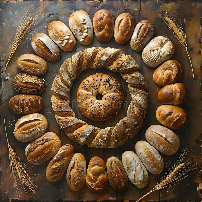 A Bunch of Different Types of Bread are Arranged in a Circle Stock ...