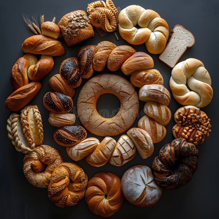 A Bunch of Different Types of Bread are Arranged in a Circle Stock ...