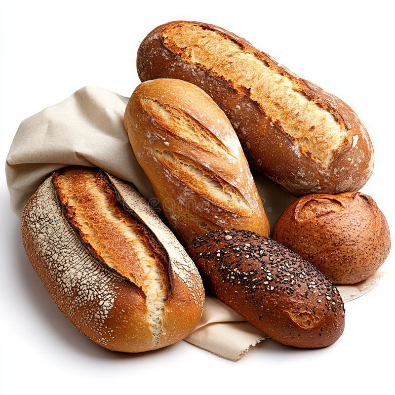 A Bunch of Different Types of Bread Sitting on Top of a Napkin Stock ...