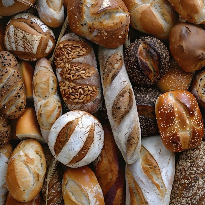 A Bunch of Different Types of Bread are Stacked on Top of Each Other ...