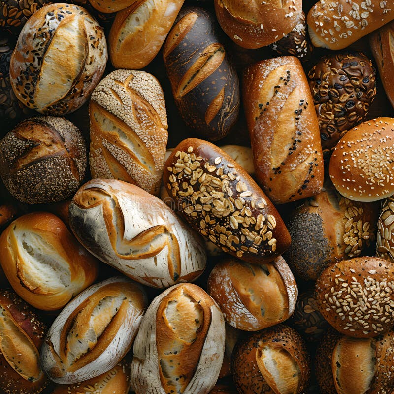 A Bunch of Different Types of Bread are Stacked on Top of Each Other ...