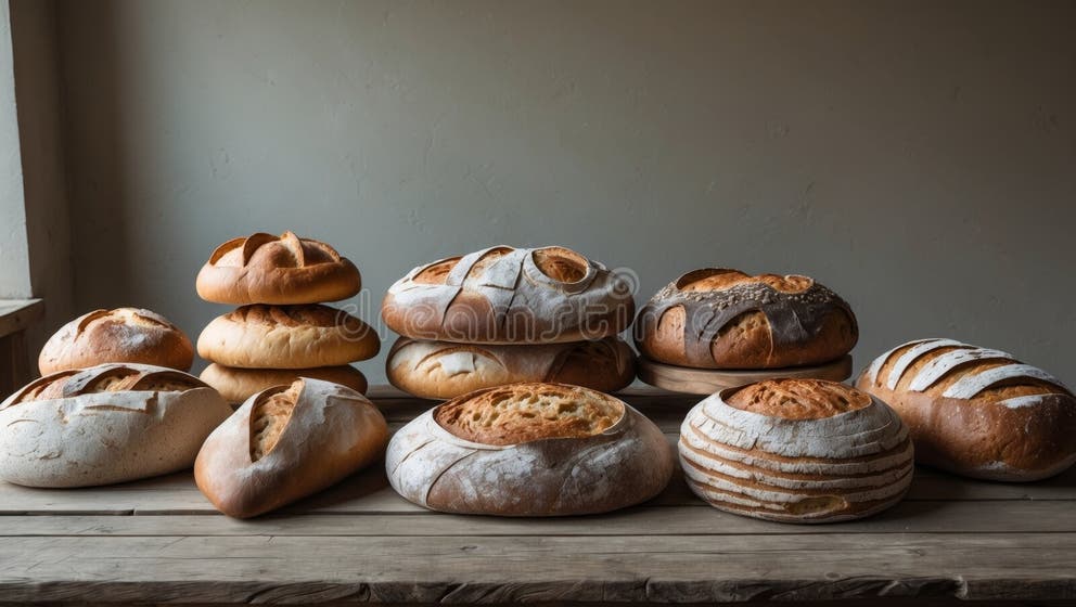 A Bunch of Different Types of Bread on a Table. Stock Photo - Image of ...