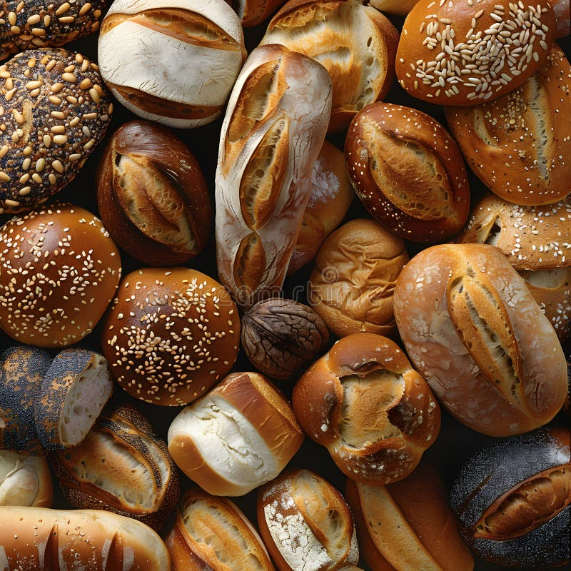 A Bunch of Different Types of Bread on a Table Stock Photo - Image of ...