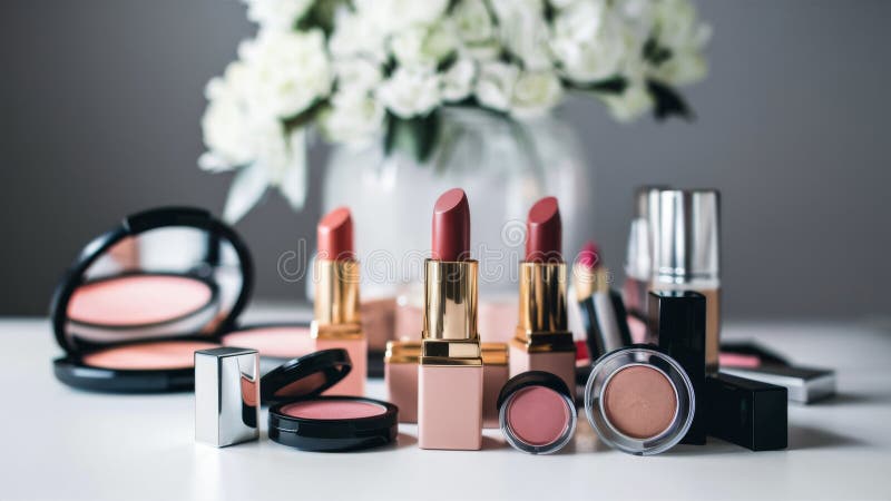 A Bunch of Different Types of Cosmetics and a Vase with Flowers, AI ...