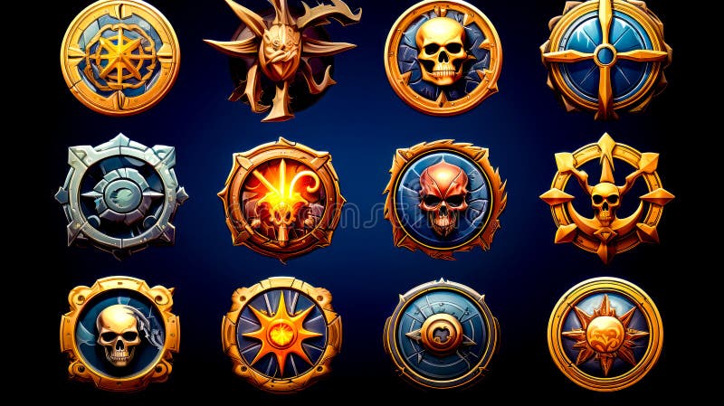 Bunch of Different Types of Emblems on Black Background with Blue ...