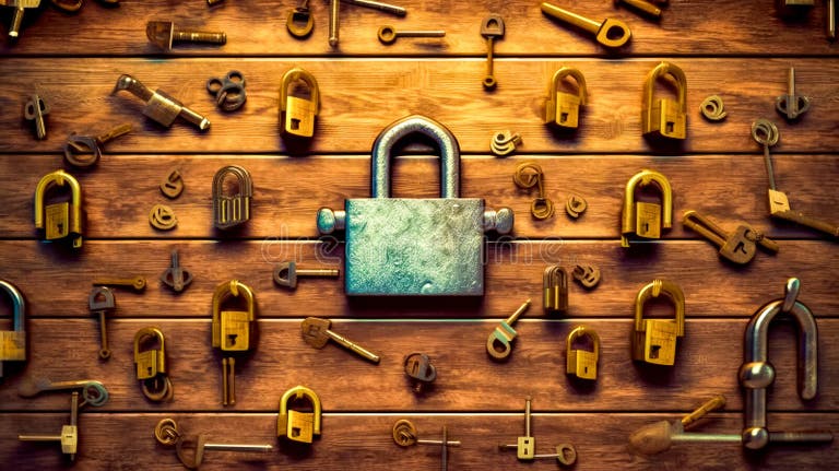Bunch of Different Types of Locks on Wooden Wall with Padlock ...