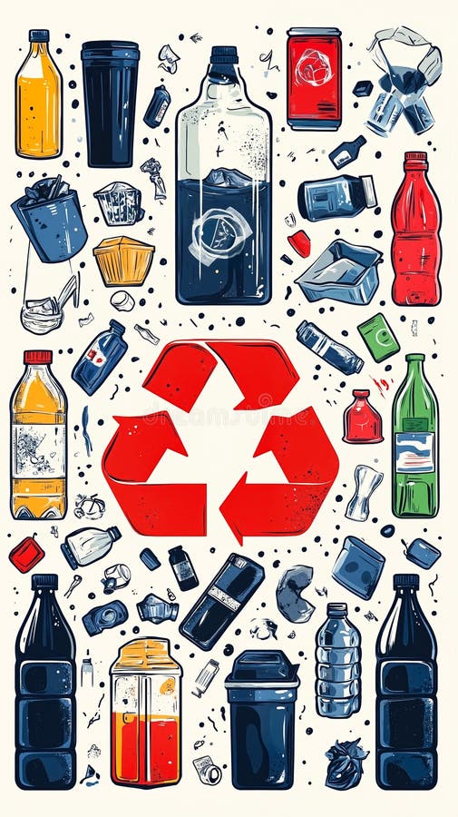 A Bunch of Different Types of Plastic Bottles and Trash Cans Stock ...