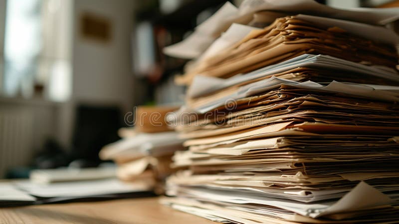 A Bunch of Documents. Old Archival Documents on a Blurred Office ...