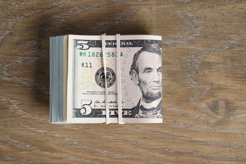 Bunch of Dollars on Oak Wood Table Stock Photo - Image of banknote ...