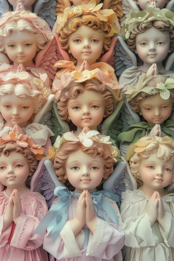 A Bunch of Dolls Sitting on a Table. Perfect for Toy or Vintage Themed ...
