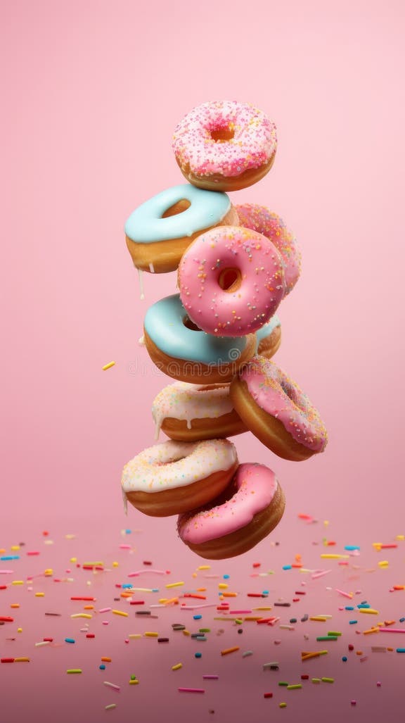 A Bunch of Donuts that are in the Air Stock Image - Image of glazed ...