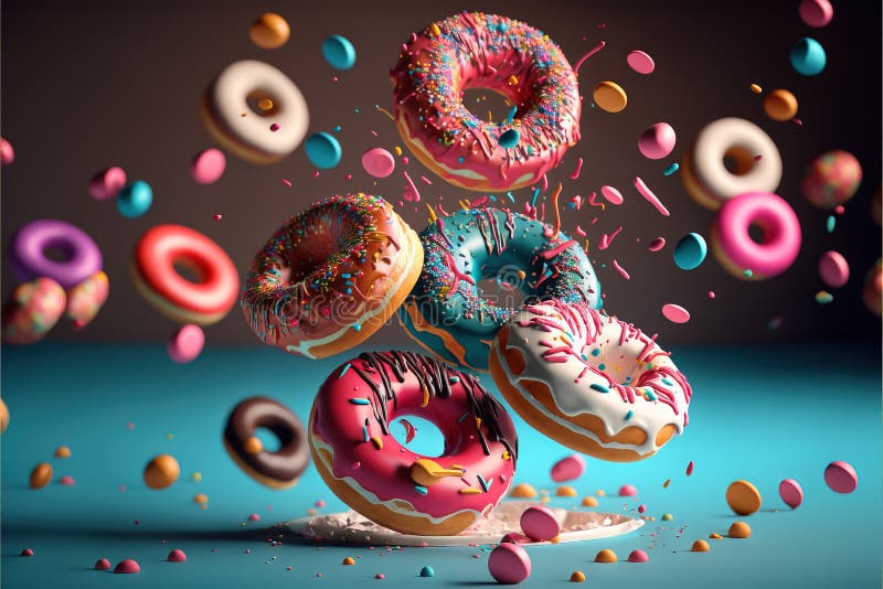 A Bunch of Donuts are Falling into the Air with Sprinkles on Them and ...