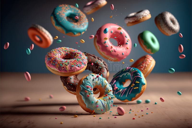 A Bunch of Donuts are Falling into the Air with Sprinkles on Them and ...