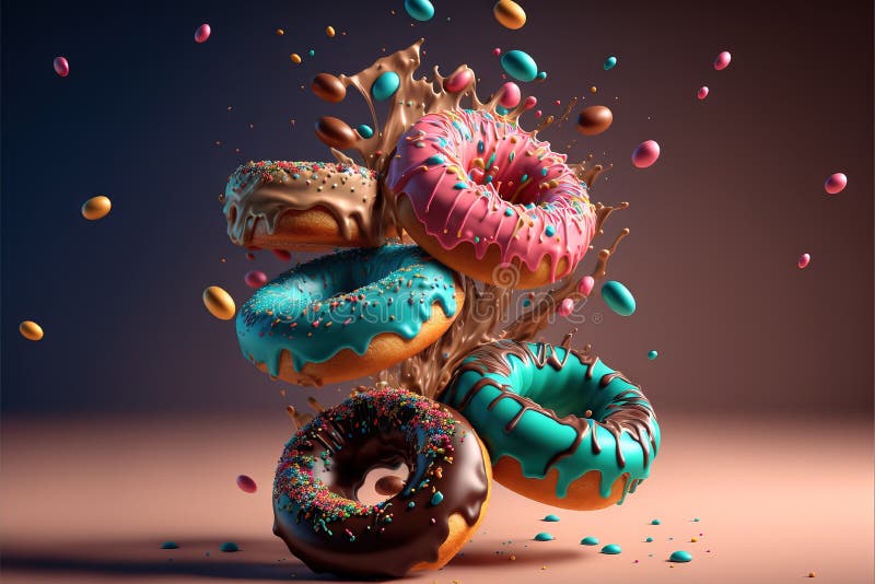A Bunch of Donuts are Falling into the Air with Sprinkles on Them and a ...