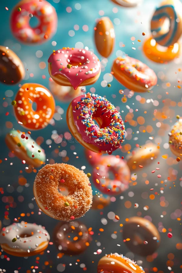 A Bunch of Donuts Flying through the Air with Sprinkles. Generative AI ...