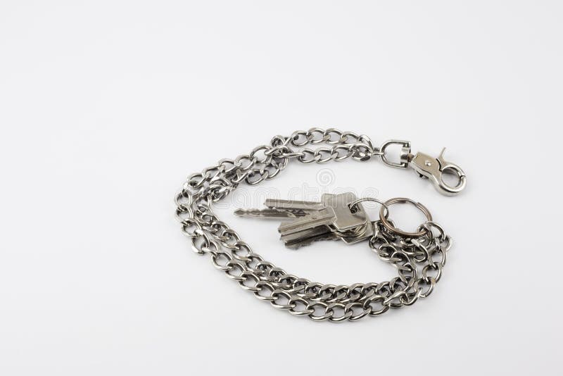 Bunch of Door Keys with Chain Isolated on White Background Stock Photo ...