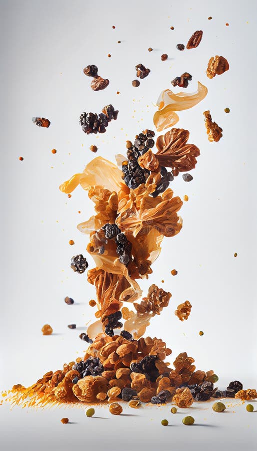 Bunch of Dry Raisins Creatively Falling-Dripping Flying or Splashing on ...