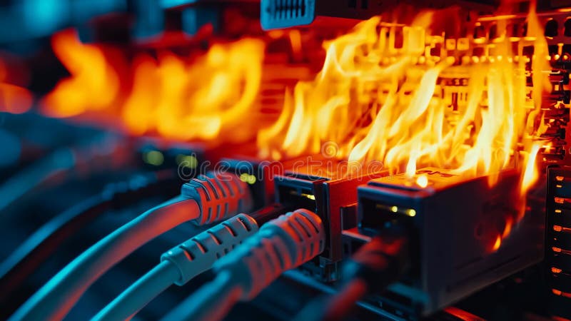 A Bunch of Ethernet Cables on Fire in a Server Room Stock Video - Video ...