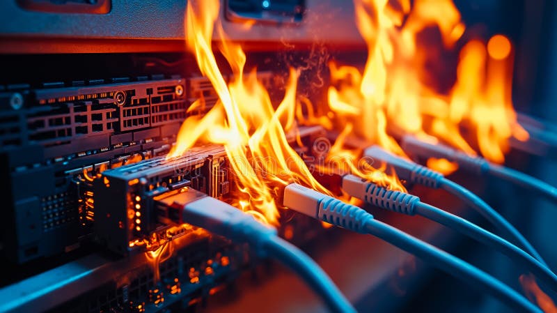A Bunch of Ethernet Cables on Fire in a Server Room Stock Photo - Image ...