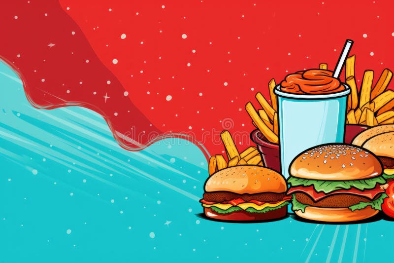 A Bunch of Fast Food and a Drink on a Table, AI Stock Illustration ...