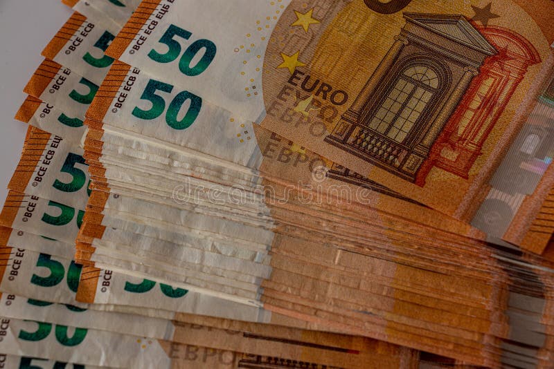 200 Euro Note with Bunch of 50 Notes Stock Photo - Image of money, euro ...