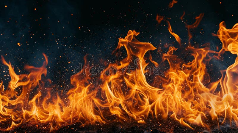 A Bunch of Fire Flames on a Black Background Stock Illustration ...