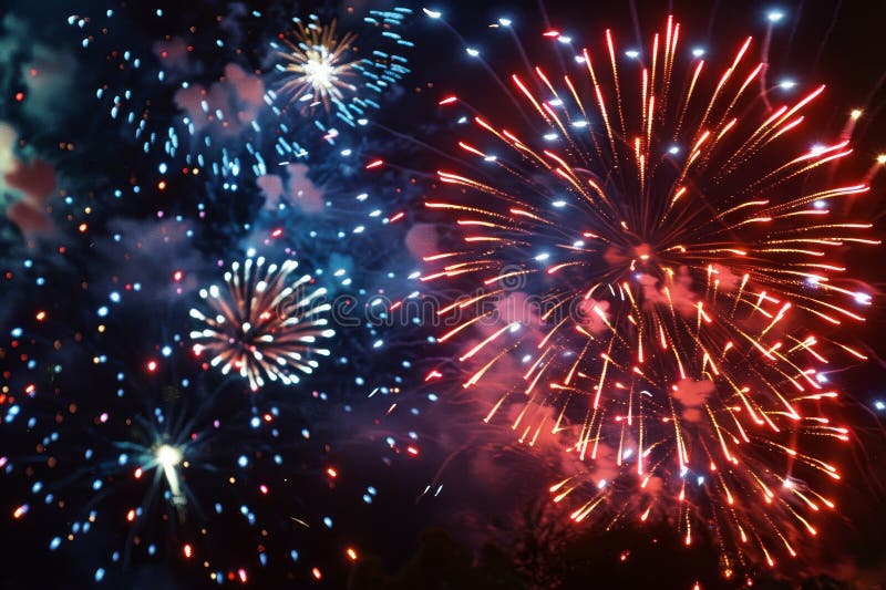 A Bunch of Fireworks Light Up the Night Sky in a Patriotic Display of ...