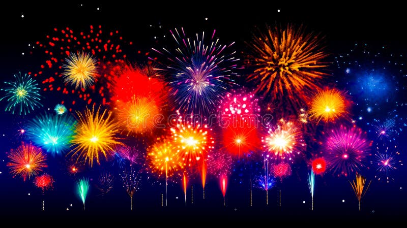 Bunch of Fireworks are Lit Up in the Night Sky with Bright Colors ...