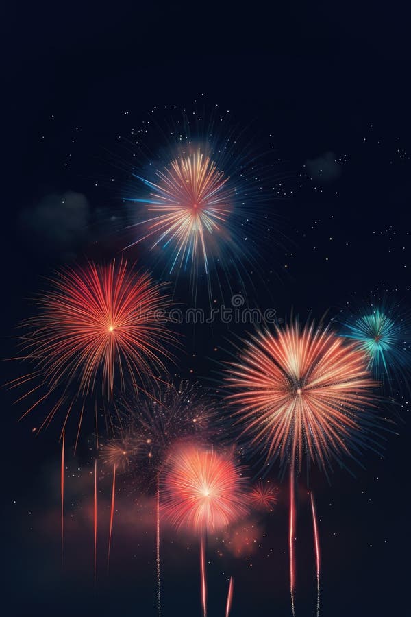 A Bunch of Fireworks are Lit Up in the Dark Night Sky with Stars and ...