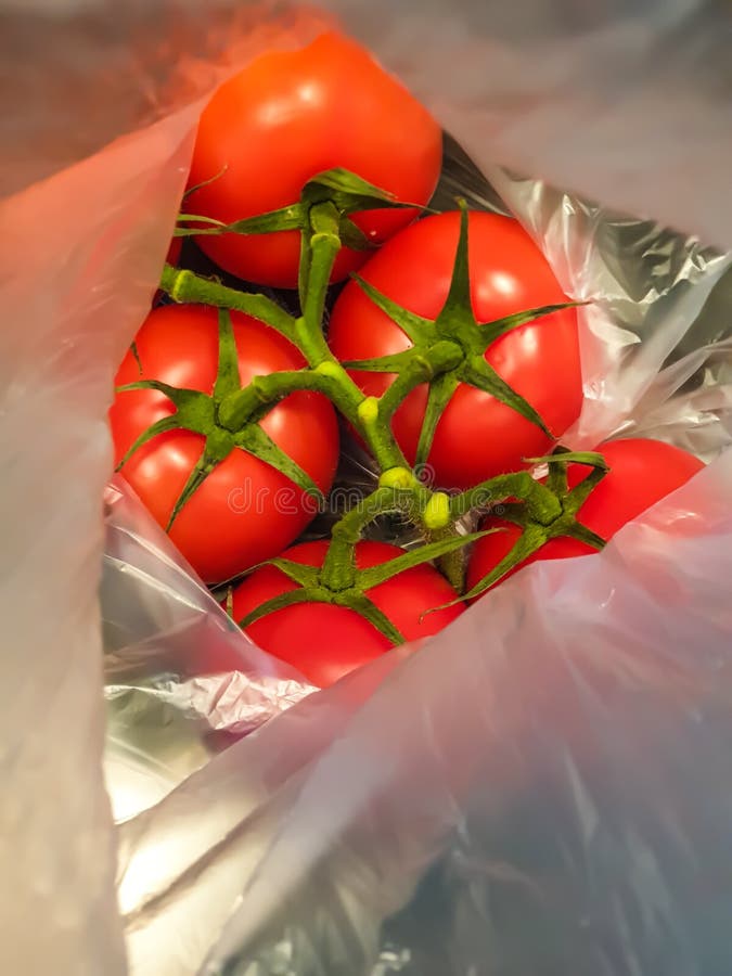 A Bunch of Red Tomatoes Packed in Plastic Stock Image - Image of food ...