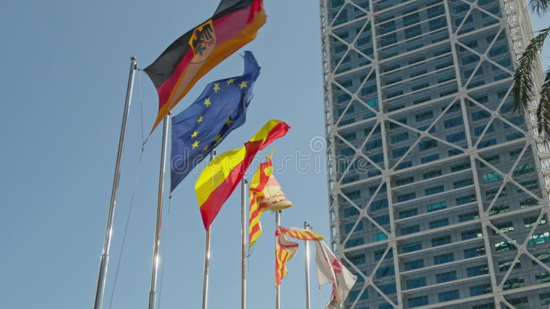 Flags Waving in Front of a Majestic Building Stock Video - Video of ...