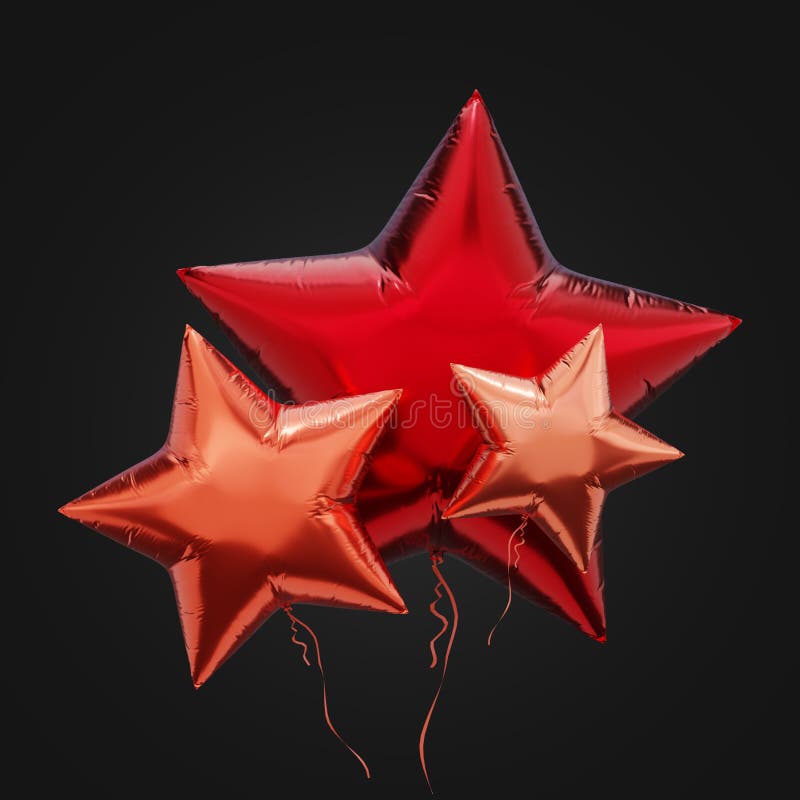 Bunch of Foil Balloons. Star Shaped Red Balloons 3D Rendering. Stock ...